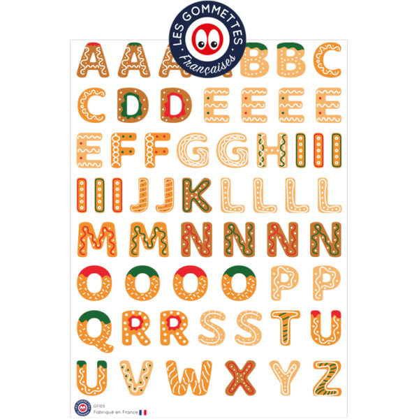 58 gommettes Alphabet Pain d'épice | Les gommettes françaises