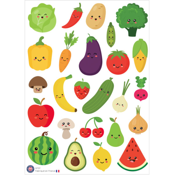 25 gommettes Kawaii fruits et légumes | Les gommettes françaises