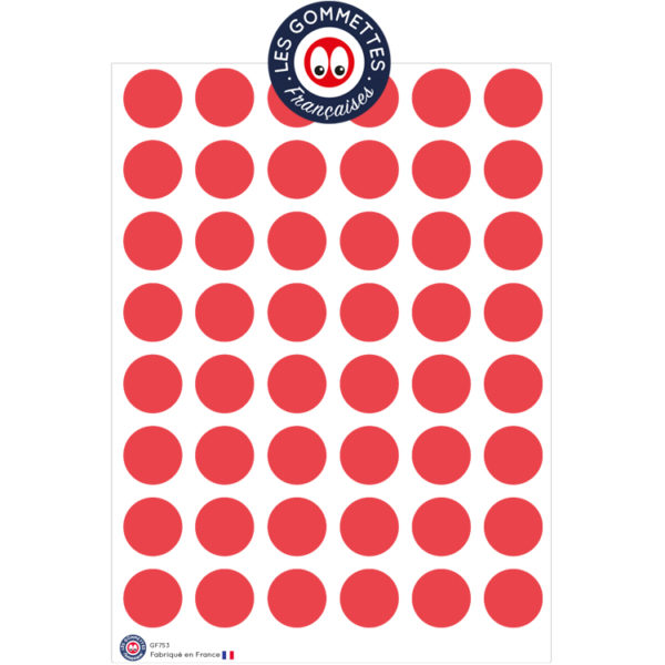 48 gommettes ronde rouge Ø 2cm | Les gommettes françaises
