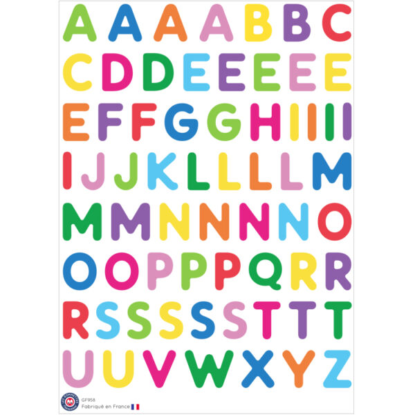 65 gommettes Alphabet multicolore | Les gommettes françaises
